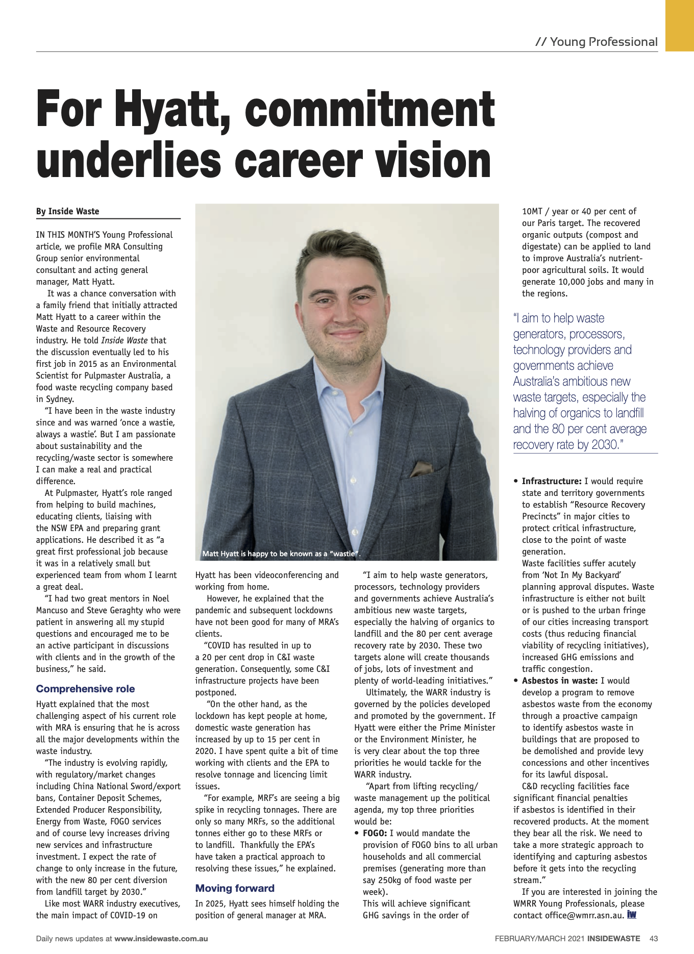 Matt Hyatt profiled by Inside Waste – MRA Consulting Group